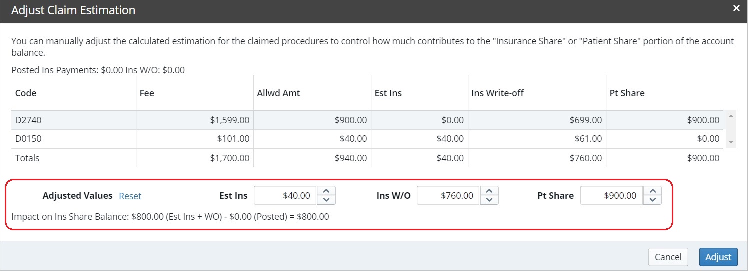 How to View and Manually Adjust the Insurance and Patient Share Estimation – Carestream Dental